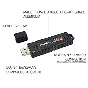 VisionTek XT 1TB USB 3.0 Pocket SSD with up to 451MB/s Read & 445 MB/s Write Speeds,Bootable Drive, TLC NAND, SMI Controller, Compatible with PS3/PS4 & Xbox One S/X, (901241)