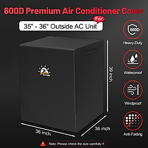 Zettum Air Conditioner Cover for Outside Units 36 Inch - 600D Air Conditioning AC Covers Waterproof, Outdoor Winter Cover for Central AC Condenser, Swamp Cooler, Pool Heater, Heat Pump, HVAC and More