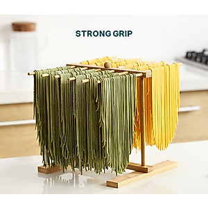 8SOM Bamboo Pasta Drying Rack with Transfer Wand and 12 Bars, Easy to Transfer for Drying Pasta and Cooking, Special Suspension Design for Large Storage