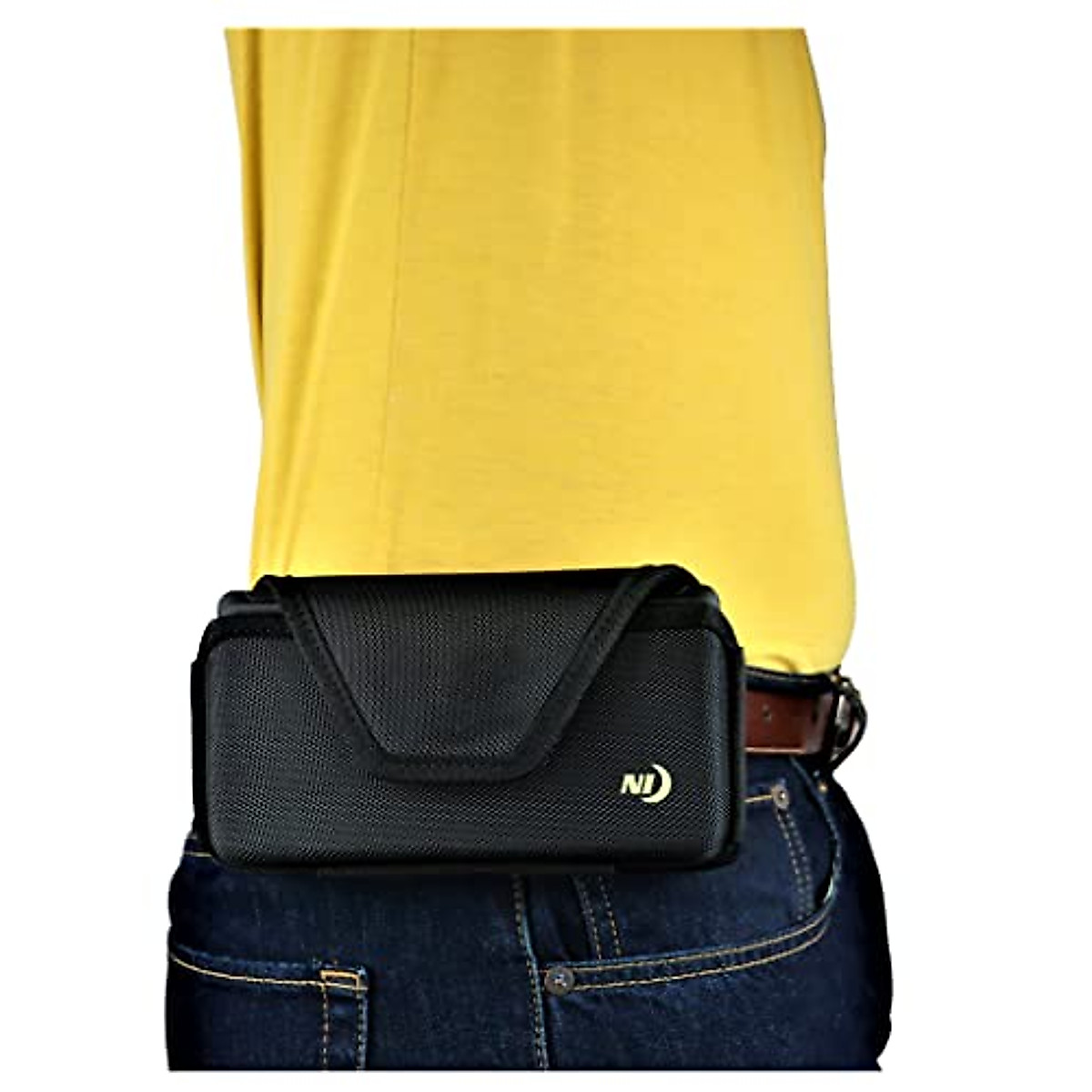 Nite Ize Hardshell Nylon Phone Pouch for Samsung Galaxy S23 S22 Ultra S21 S20 Plus 5G , Rugged , Heavy Duty Holster, Fixed Belt Clip Holder, Fits (Defender Commuter) Cases On Cell Phone (Horizontal)