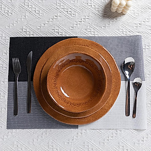 LEHAHA Brown Dishes Melamine Dinnerware Sets, 12 Piece Plates and Bowls Sets for 4, Unbreakable outdoor dishes dinnerware sets for Picnic, Camping and Eentertaining Dishes Set Service For 4