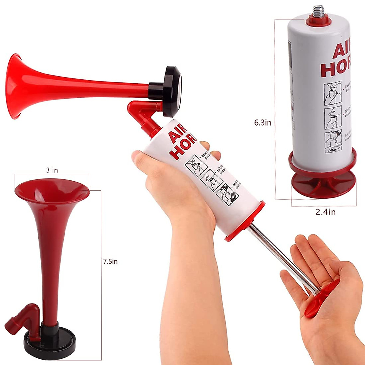 Handheld Air Horn, BANHAO Aluminum Loud Noise Maker Safety Boat Car Sports Events Handheld Air Pump Horn Loud Safety Horn for Boats