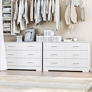 HOSATCK 6 Drawer Dresser, Modern White Double Dresser, Wide Chest of Drawers with Metal Handels, Accent Wood Storage Dresser Chest Organizers for Living Room, Hallway, Entryway (Trapezoid/White)