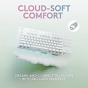 Logitech G715 Wireless Mechanical Gaming Keyboard with LIGHTSYNC RGB, LIGHTSPEED, Clicky Switches (GX Blue), and Keyboard Palm Rest, PC/Mac Compatible - White Mist