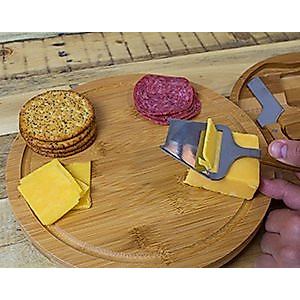 Juvale Cheese Board Set - Charcuterie Board and Cheese Tools, Cheese and Meat Board, Includes 1 Bamboo Cutting Board and 4 Piece Knife Tools, 10.2" x 10.2" x 1.5"
