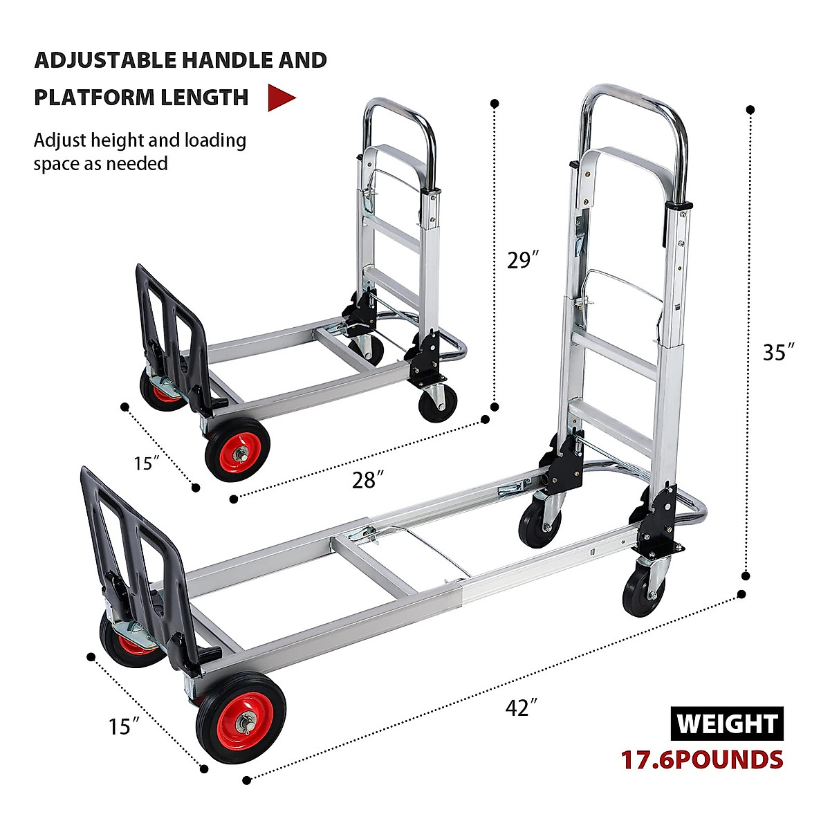 Oyoest Aluminium Hand Truck Dolly Heavy Duty 440lbs Capacity 2 in 1 Convertible Folding Hand Truck with Pneumatic Wheels and Telescoping Handles,Portable Dolly Cart with Bungee Cords for Moving