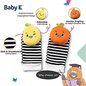 BABY K Baby Rattle Socks & Wrist Toys (Set C) - Newborn Toys for Baby Boy or Girl - Brain Development Infant Toys - Hand and Foot Rattles Suitable for 0-3, 3-6, 6-12 Months Babies