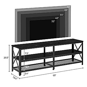 Rolanstar TV Stand with Led Lights & Power Outlets for 32/40/45/55/60/65/70 inch TVs, Entertainment Center with Open Storage, TV Table, 3-Tier Television Stands for Living Room, Black