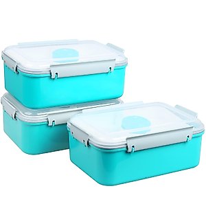 Shopwithgreen 47-oz Bento Box with Removable Tray & Dressing Pots, Food Prep Storage Containers with Lids, Coastal Aqua
