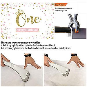 Avezano 1st Birthday Backdrop for Girl Pink and Gold Princess Birthday Party Photoshoot Crown Glitter Confetti Baby First One Happy Birthday Party Decorations Background (7x5ft, Pink and Gold)