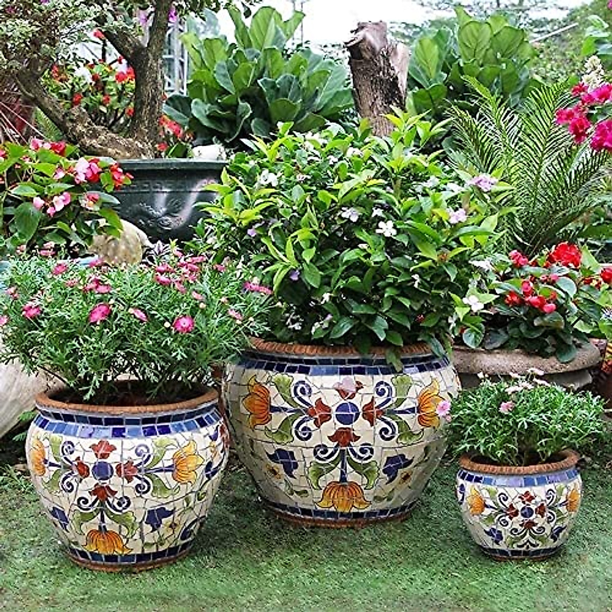 UimimiU European Classical Plant Pot Mosaic Large Flower Pot Hand-Painted Ceramic Container Vase Bonsai Planter Outdoor Garden Villa Corridor Aisle Landscape Decor Home Balcony Terrace