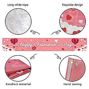 Happy Valentine's Day Banner, Large Valentines Banner Red Love Heart Backdrop for Valentine's Day Indoor Outdoor Party Decorations (Pink)