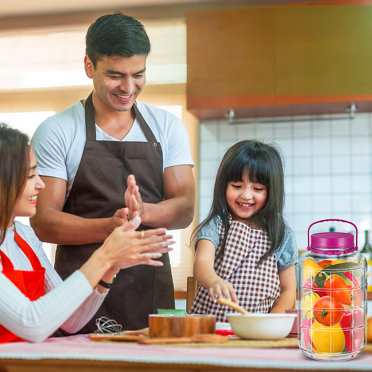 Bokon 2 Gallon Glass Jar with Lid and Handle Wide Mouth Airtight Dry Food Storage Pickling Mason Jar Glass Water Jug for Fermenting Sun Tea Kombucha Kefir Water Storing Canning (1 Pcs)