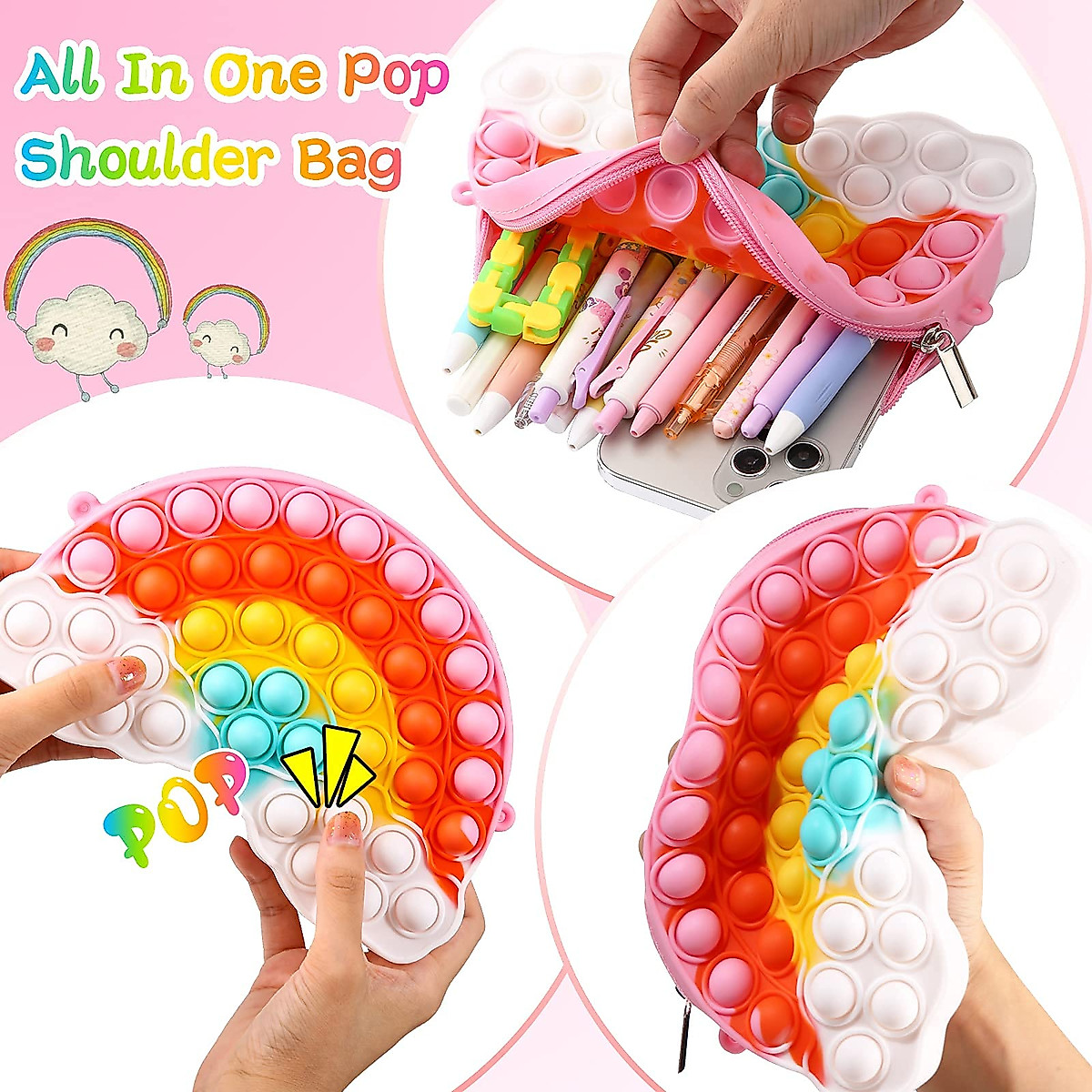 Girls Toys Easter Gifts Pop Purse Fidget Toys, Rainbow Purse Birthday Classroom Exchange Return Gifts for Kids Girl, Cloud Toddler Purse Pop Shoulder Bag Sensory Toys Valentines Party Favors