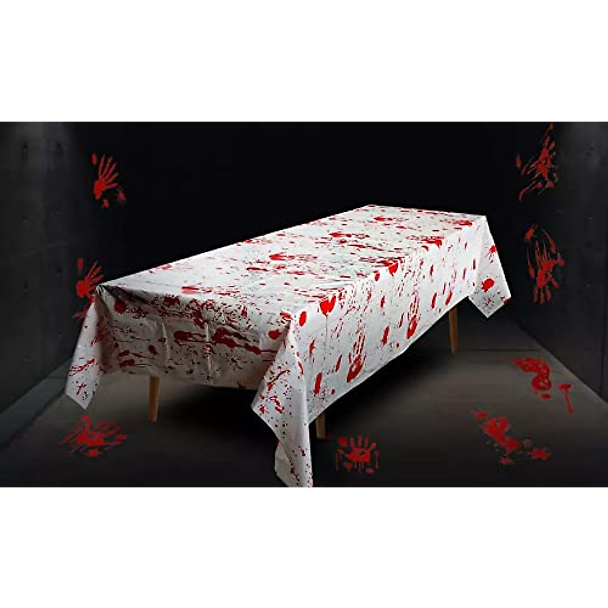 Grabo Bloody Zombie Rectangular Tablecloth, 108 x54in, Polyethylene, White, Halloween Party Supplies Decoration