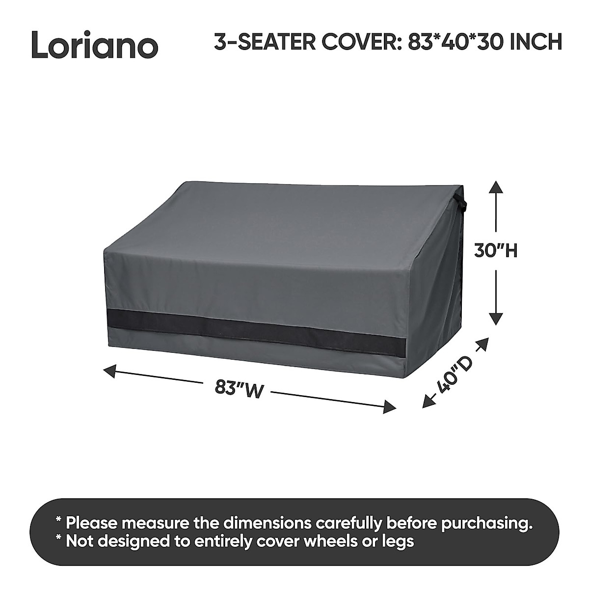Loriano 600D Oxford Fabric Heavy Duty Patio Furniture Sofa Covers, 100% Waterproof Outdoor Furniture Covers for 3-seater Sofa 83"W x 40"D x 30"H, Lawn Patio Furniture Covers with Air Vent and Handle