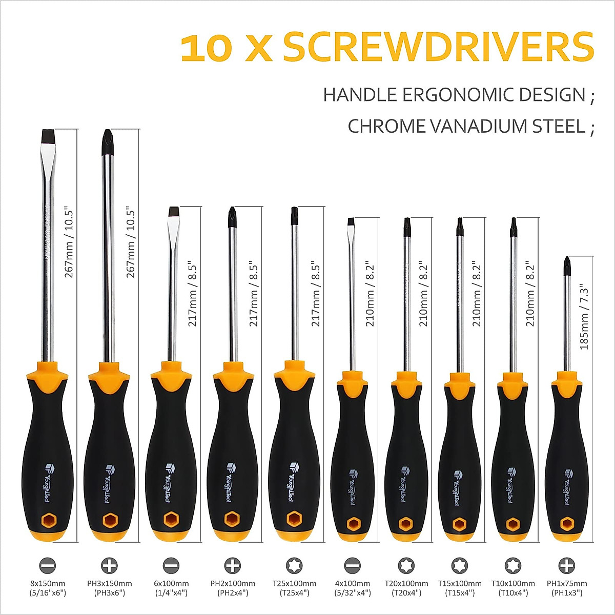 YF YoungFulTool 13 Pieces Magnetic Screwdriver Set Flat Phillip Torx Head Precision Screwdriver Set with SL PH TORX Head Magnetizer Demagnetizer and Canvas Pouch for Storing