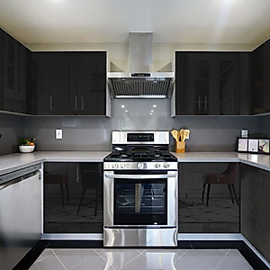 Abyssaly Black Contact Paper Peel and Stick Countertops Glossy Self-Adhesive Removable Wallpaper 15.7 in x 118 in Kitchen Contact Paper for Cabinet Vinyl Film Shelf Paper