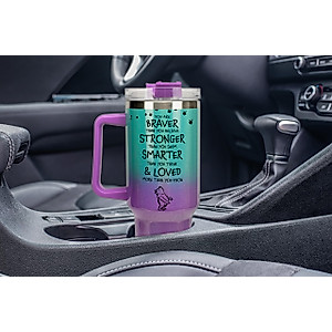 Elanze Designs Pooh Classic Bear Braver Stronger Smarter 40 oz. Stainless Steel, Large Water Bottle Coffee Mug, Spill & Leak Resistant, Thermal Travel Tumbler with Handle, Lid & Straw, Teal/Purple