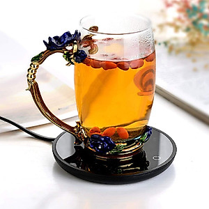 Coffee Warmer for Desk,4.6Inch Electric Cup Warmer Pad for Coffee Tea Milk Water, Touch Heating Thin Minimalist Cup Mat Warm Pad for Office Home Desk Use (Black)