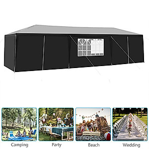 10' x 30' Party Tent,Wedding Tent with 8 Removable Sidewalls,Patio Canopy Tent, Outdoor Patio Gazebo with Spiral Tubes for Party,Wedding,BBQ, Waterproof (10' x 30'- 8 Removable Sidewalls, Black)