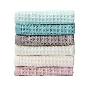 Kitchen WASH Towel Set (6 Piece) 100% Cotton, Waffle Pattern