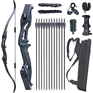 Monleap 56" Takedown Recurve Bow and Arrows Set for Adults Right Hand Archery Kit Metal Riser Hunting Bow for Shooting Practice 30-50lb (Black 50lb)