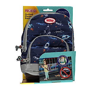 Nuby Quilted Mini Backpack with Safety Harness and Detachable Tether, Blue Space