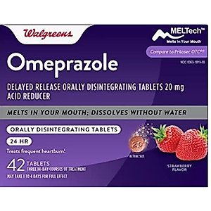 Walgreens Omeprazole, Delayed Release, Tablets 20mg, Acid Reducer Strawberry Flavor