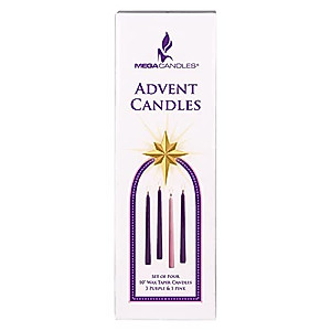 Mega Candles 4 pcs Unscented Christmas Advent Taper Candle, Hand Poured Wax Candles 10 Inch x 7/8 Inch, Holidays, Church, Devotional, Celebration, Party & More