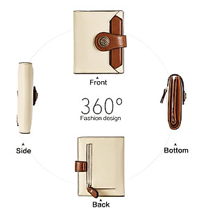 BROMEN Small Wallets for Women RFID Blocking Leather Bifold Purse Zipper Coin Pocket Credit Card Holder with ID Windows Beige Brown