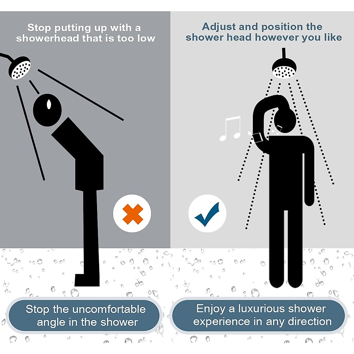 BRIGHT SHOWERS Brass Shower Arm Extender for Rain and Handheld Shower Head, 5 Inch Universal Shower Head Extension Arm, Height & Angle Adjustable, Chrome