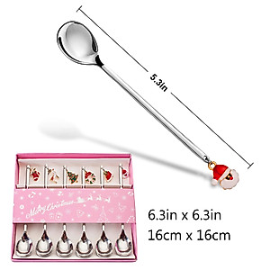 Whaline Christmas Spoon Stainless Steel Stirring Spoon with Pedant Coffee Spoon Tea Spoon Dessert Spoon Mixing Spoon Soup Spoon Xmas Spoon Package for Party Table Decorations (6 Pack)