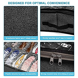 Under Bed Shoe Storage Organizer for Closet 2 Pack, Fits Total 20 Pairs Foldable Underbed Shoes Containers Boxes Under the Bed Storage Bedding with Clear Cover Handles, Grey