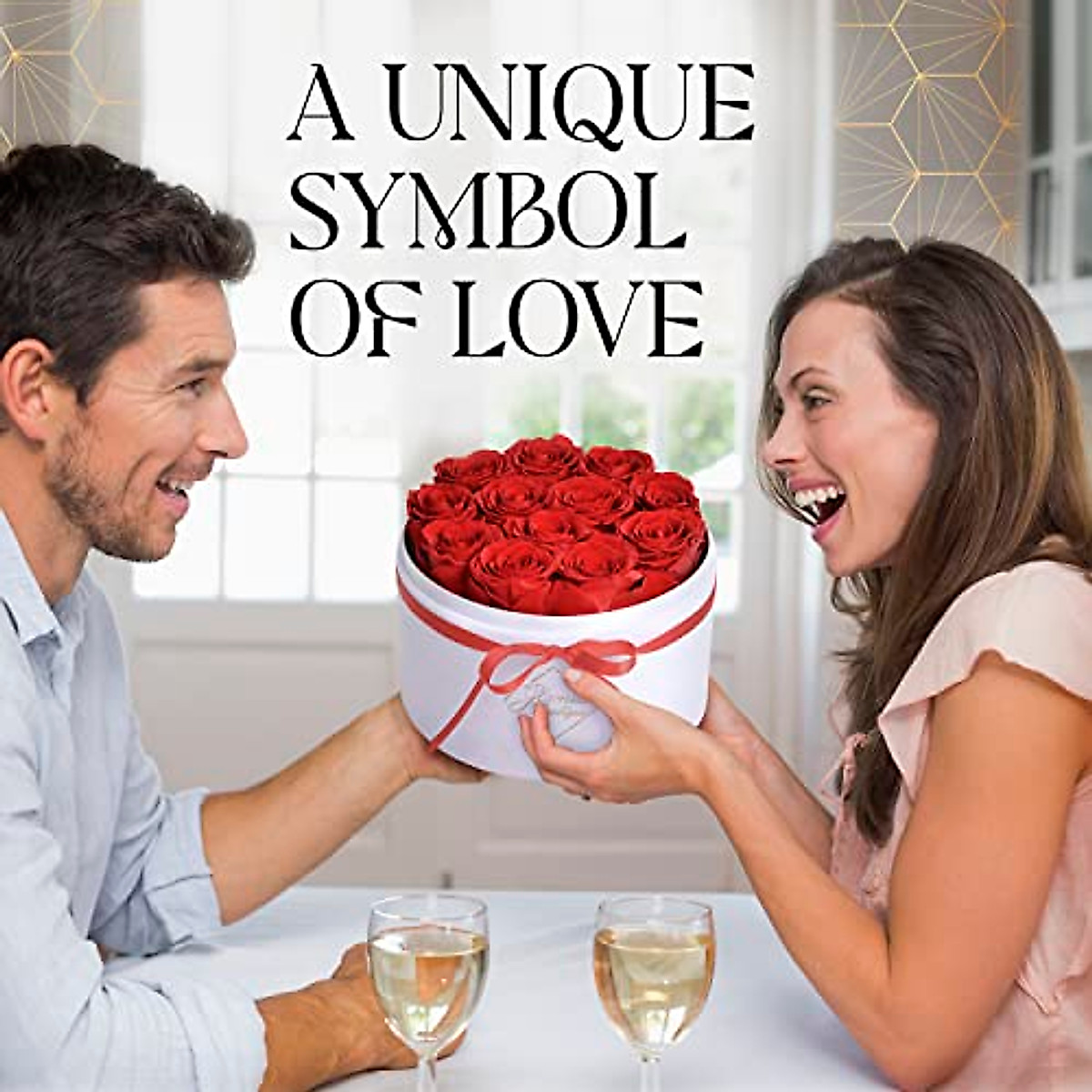 GLAMOUR BOUTIQUE Forever Flower Gift Box: 12 Real Preserved Roses in Round Velvet White Box, Handmade, Rose Petals, Birthday, Marriage,Anniversary, Graduation - Red