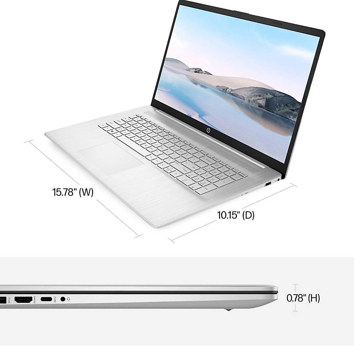 HP 17 Laptop, 17.3” HD+, Intel Quad Core i3-1125G4 Processor, 20GB RAM, 1TB SSD, Windows 11 Pro, Anti-Glare Display, Long Battery Life, Wi-Fi, Bluetooth, Webcam, HDMI, Alpacatec Accessories, Silver