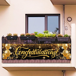 Congratulations Banner - Congratulations Decorations - We are so Proud of You banner - Well Done Banner - Graduation Banner - Graduation Decorations for Prom - 6 x 1.3ft (Black and Gold)
