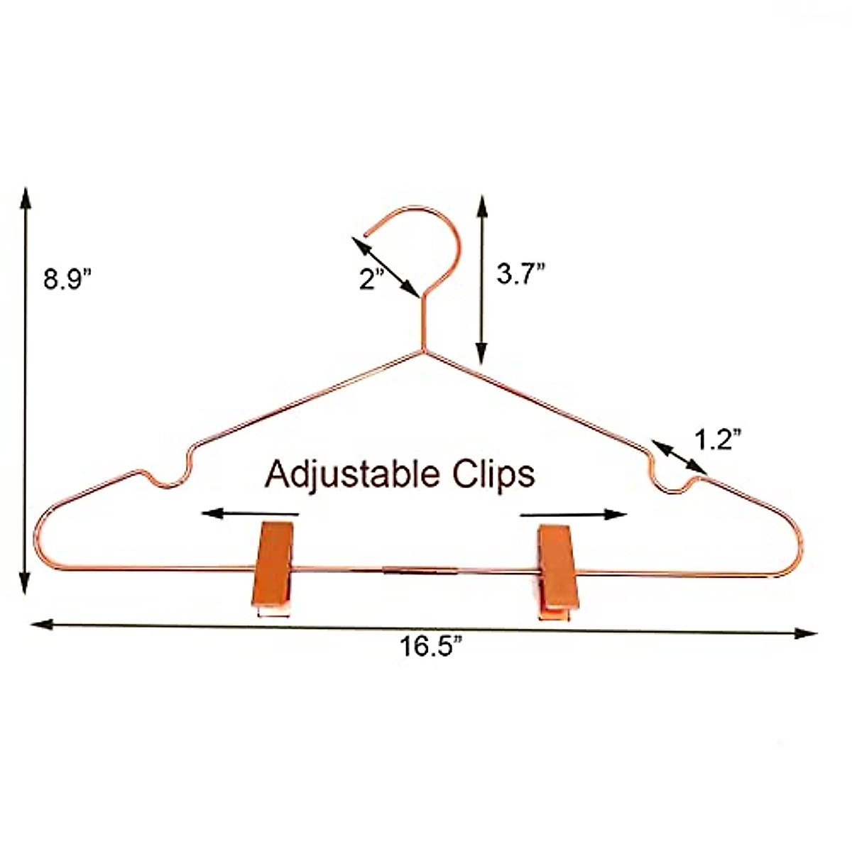 Koobay 16.5" Adult Rose Gold Metal Wire Clips Clothes Hangers, 25 Pack, Shiny Wire Clips Coat Suit Clothes Hangers Storage