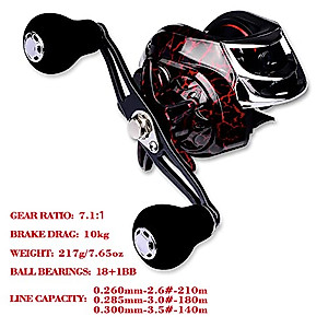 TEQIN Fishing Baitcasting Reel, 18+1BB Drag Baitcasters, Magnet Braking System Bait Caster Reel, 7.1:1 Gear Ratio Ultra Smooth Baitcaster Fishing Reel DW121R Right Hand