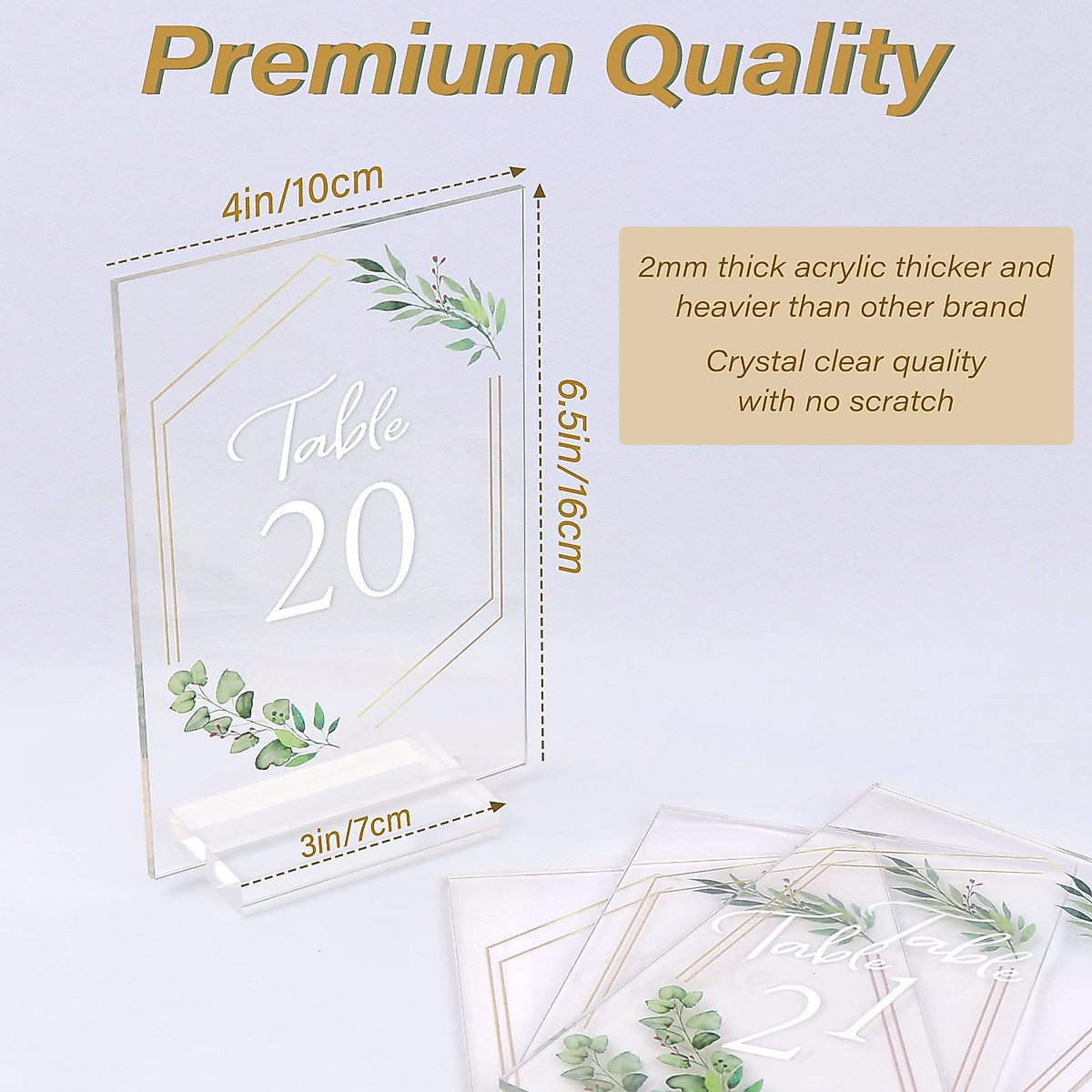 OurWarm Acrylic Wedding Table Numbers 1-10 with Stands, 4x6 inches Clear Sign Wedding Place Card, Eucalyptus Acrylic Sign for Wedding Reception Anniversary Baby Bridal Shower Birthday Table Setting