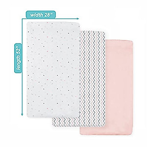 American Baby Company 3 Piece 100% Cotton Jersey Knit Fitted Crib Sheet for Standard Crib and Toddler Mattresses, Blush Pink Star/Zigzag, for Girls