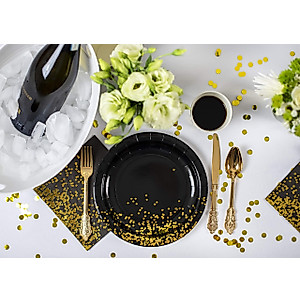 Party Chic Black and Gold Party Supplies Disposable Napkins Gold Dot Confetti Paper Napkins for Birthday Anniversary New Years Graduation Wedding Christmas 3-Ply 50 Pack