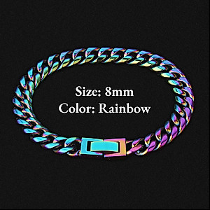 Apzzic 10mm Stainless Steel Cuban Link Chains Hip Hop Chunky Heavy Cut Curb Bracelet for Men Women Colorful 8.5inch