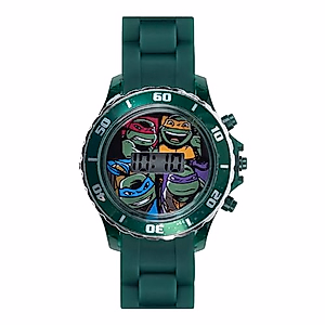 Ninja Turtles Kids' Digital Watch with Green Bezel, LED Lights, Green Strap - With Ninja Turtles on Dial, Safe for Children