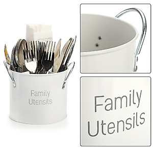 Pumtus 4 Compartment Kitchen Utensil Holder, 5.7 Inch Large Metal Utensil Caddy for Countertop, Utensil Crock Organizer with Removable Divider, Silverware Holder for Spoons, Knives, Forks, White