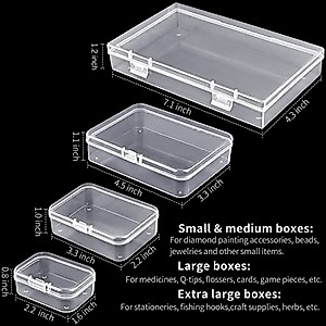 Qeirudu 24 Pcs Mixed Sizes Rectangle Mini Plastic Containers - 4 Mixed Small Craft Storage Boxes with Hinged Lids Clear Bead Organizer for Jewelry Findings, Office Supplies and Game Pieces