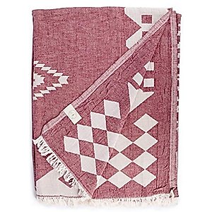 Bersuse 100% Cotton Bahamas XL Throw Blanket Turkish Towel - 75x90 Inches, Burgundy