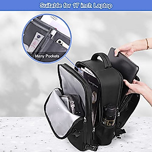 Sinaliy Large Travel Backpack (Black+Purple), 40L Carry On Backpack, 17 Inch Laptop Backpack, Waterproof Backpack, College Bookbag, Laptop Backpack, Backpack for Women, as Person Item Flight Approved