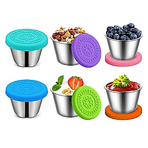 ZQXUNMQ 6pack Salad Dressing Containers To Go,2.4oz Small Condiment Containers With Lids, Stainless Steel Condiment Cup Dipping Sauce Cups Container For Lunch Bento Box Leakproof Silicone Lids