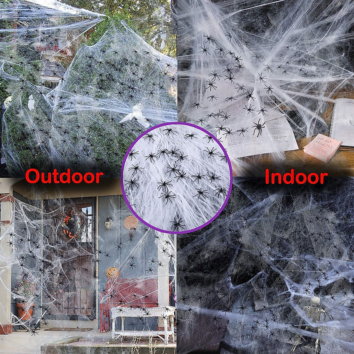 Pcavin 1000 sqft Spider Webs Halloween Decorations with 60 Fake Spiders, Super Stretch Cobwebs for Halloween Decor Indoor and Outdoor, Party Supplies & Bar Haunted House